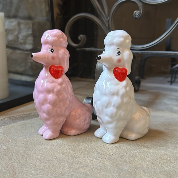 Holiday | Nwt Set Of Two Pink And White Valentines Ceramic Poodles With ...